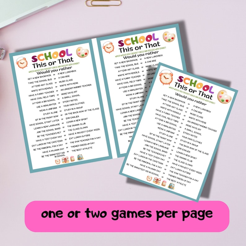 School This or That Game: Icebreaker Questions (printable) - Etsy