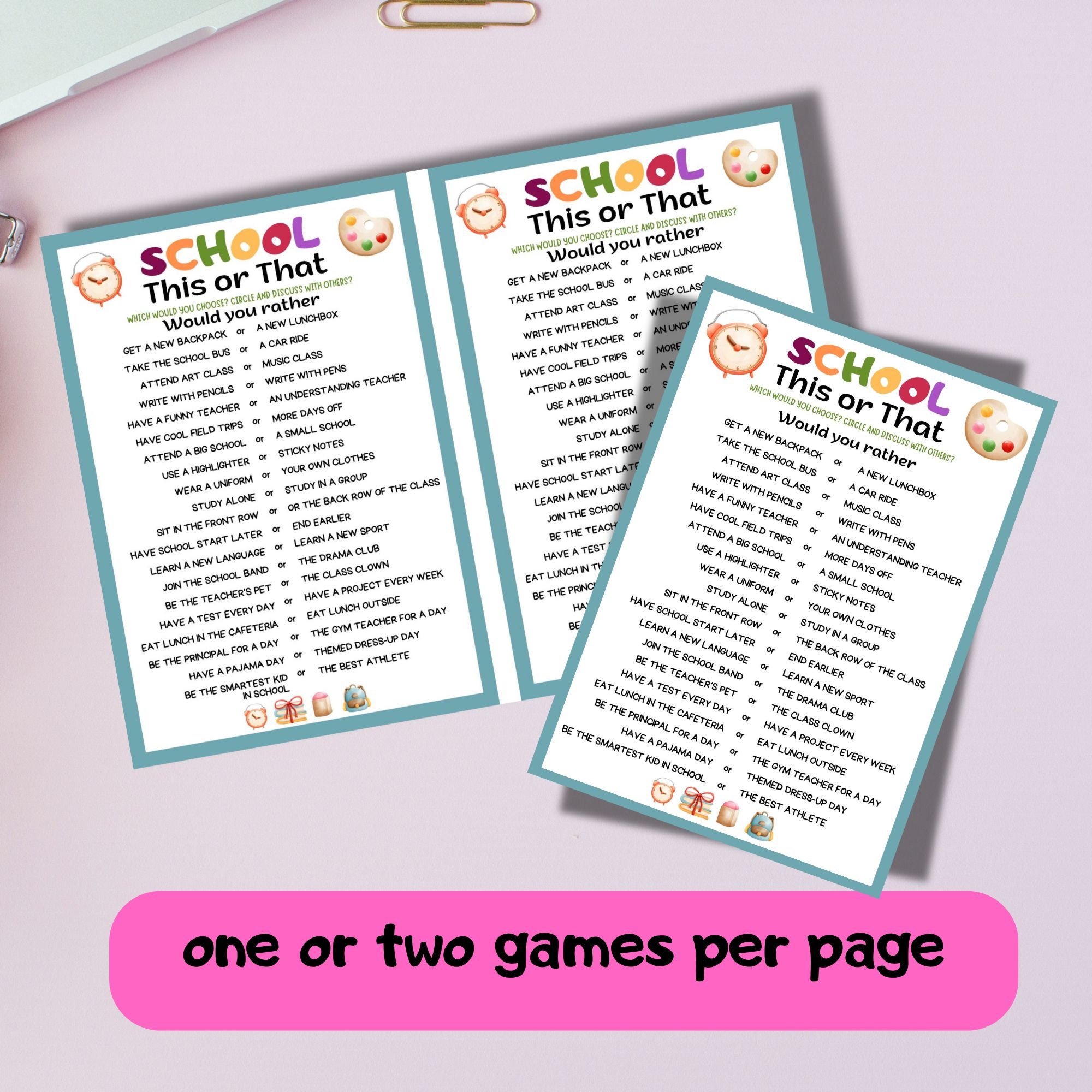 School This or That Game: Icebreaker Questions (printable) - Etsy