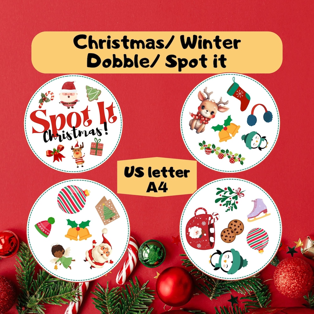 Christmas Winter Game for Kids Dobble Cards Spot It Find It Seek It ...