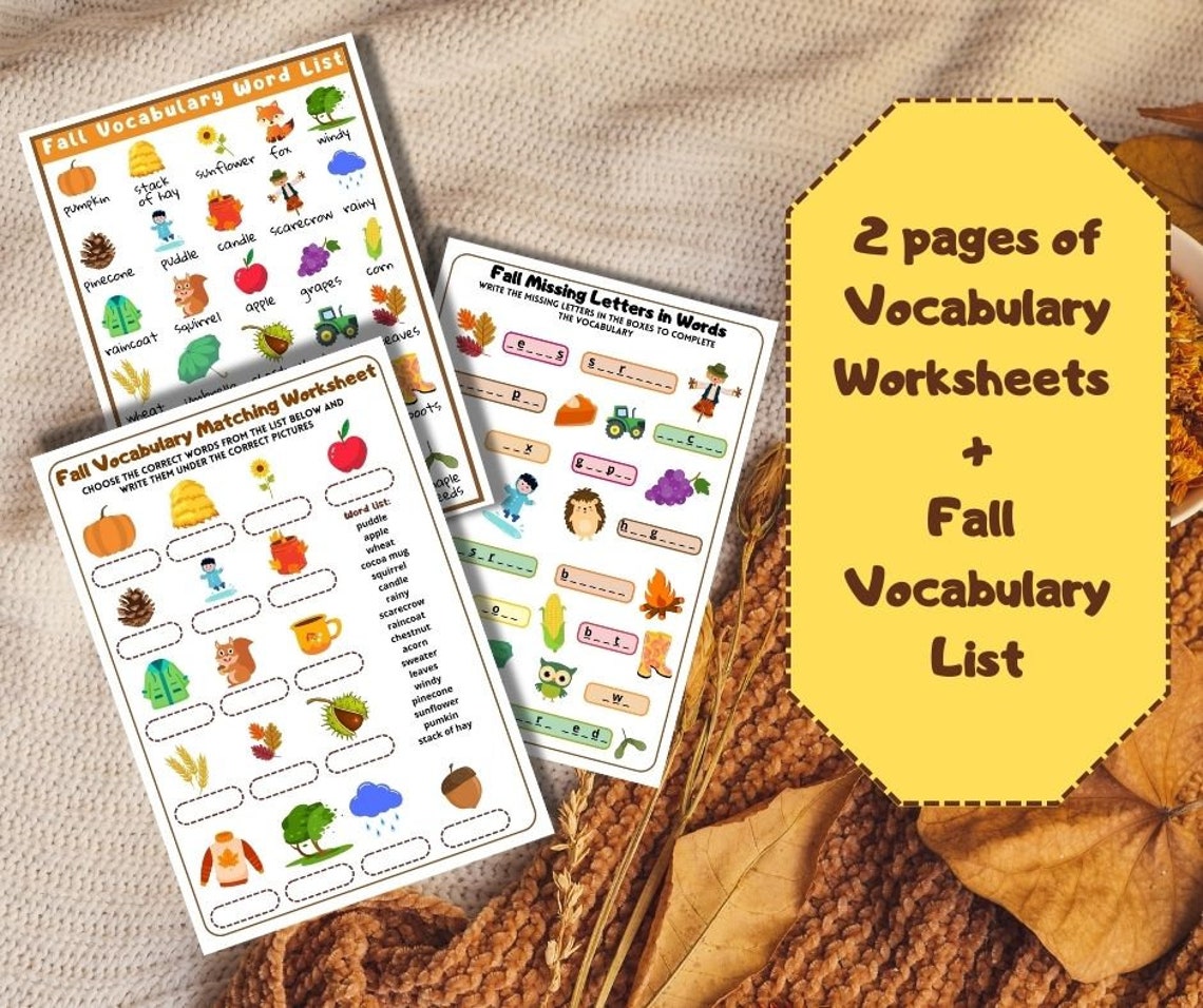 Fall Vocabulary Worksheets Autumn Words Games Bundle Set - Etsy