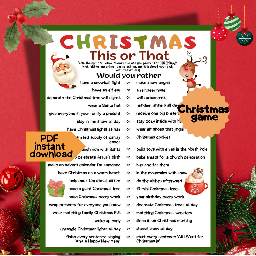 Christmas Winter Themed This or That Would You Rather Game Printable ...