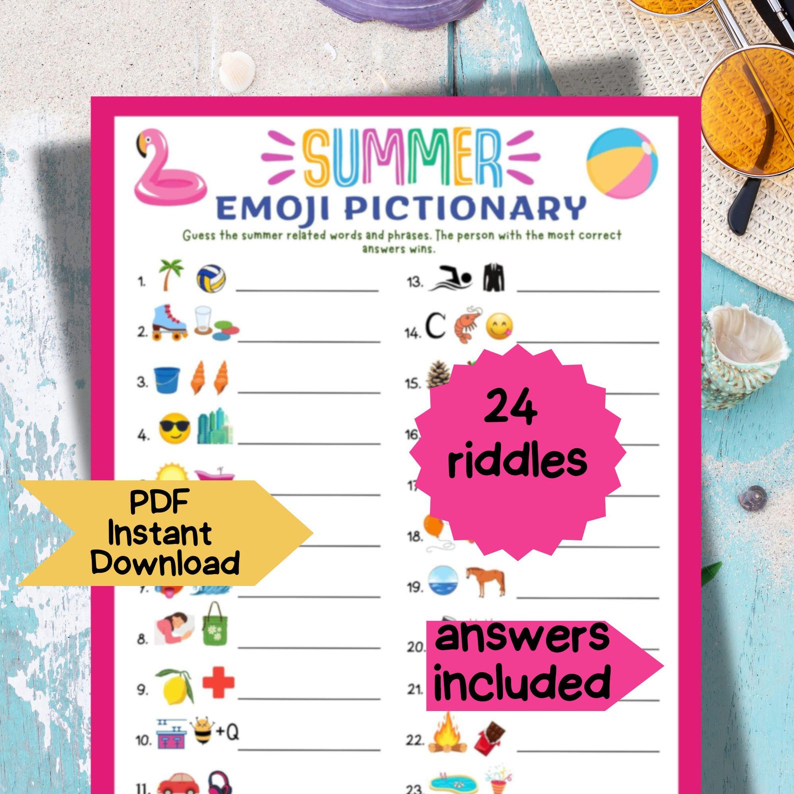 Summer Emoji Pictionary Summer Party Game Printable Games for Kids ...