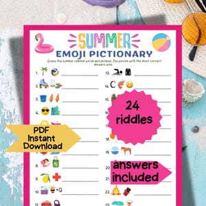 Summer Emoji Pictionary Summer Party Game Printable Games for Kids ...