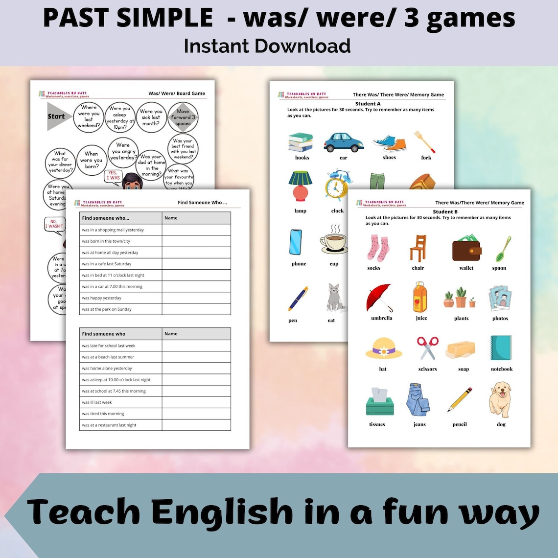 Was Were Past Simple Worksheet Past Tense Games Printable Pages ESL ...