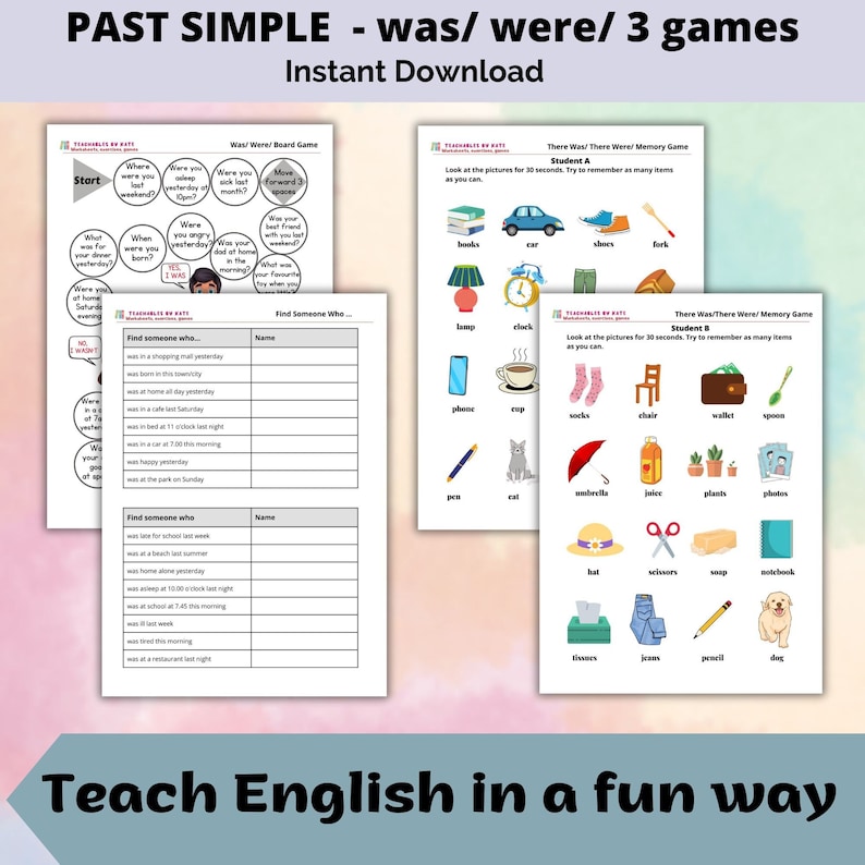 Was Were Past Simple Worksheet Past Tense Games Printable Pages ESL ...