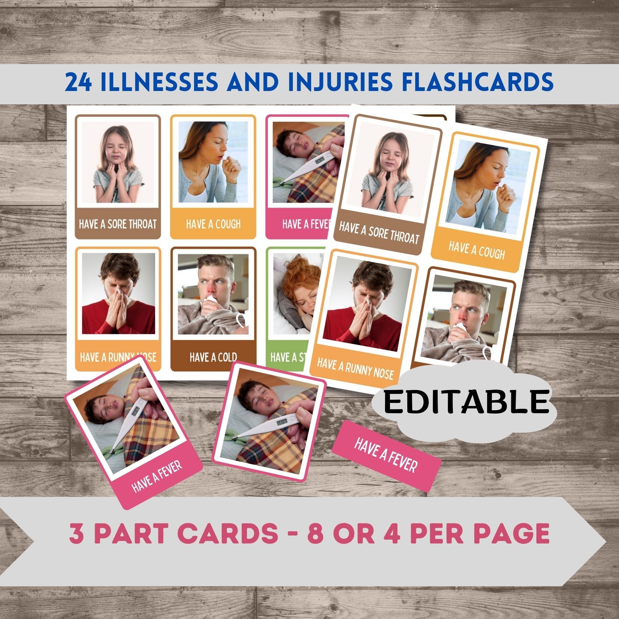 Illness Injury Flashcards Sickness Disease Flash Cards Printable Real ...