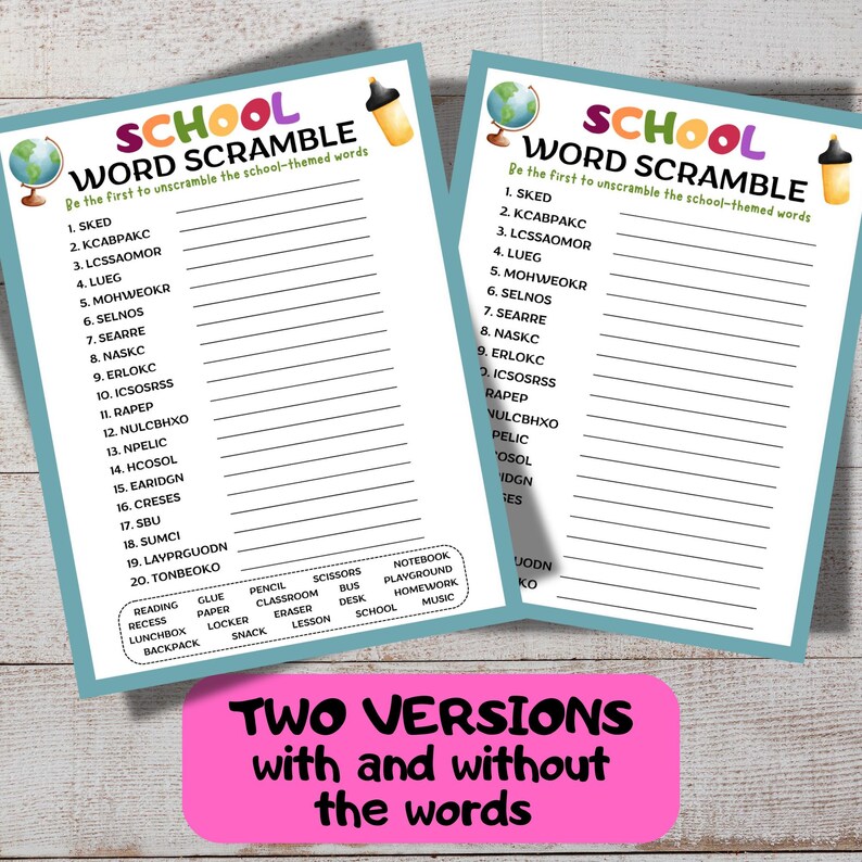 School Word Scramble: Printable Vocabulary Game (PDF) - Etsy