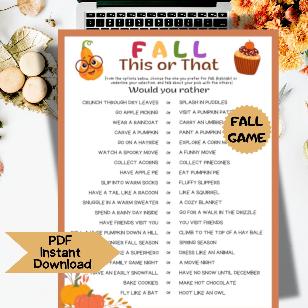 Fall Autumn Themed This or That Would You Rather Game Printable ...