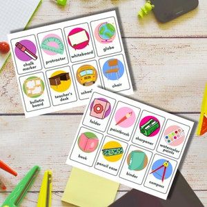 Back to School Items Flashcards School Supplies Vocabulary Picture Word ...