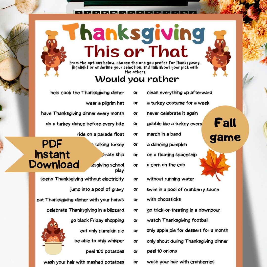 Thanksgiving This or That Game: Family Fun Activity (PDF) - Etsy