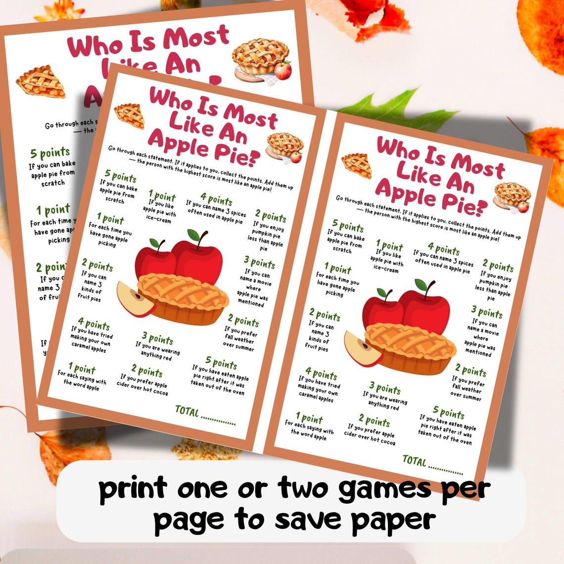 Apple Pie Game: Printable Fall Party Activity (digital Download ...