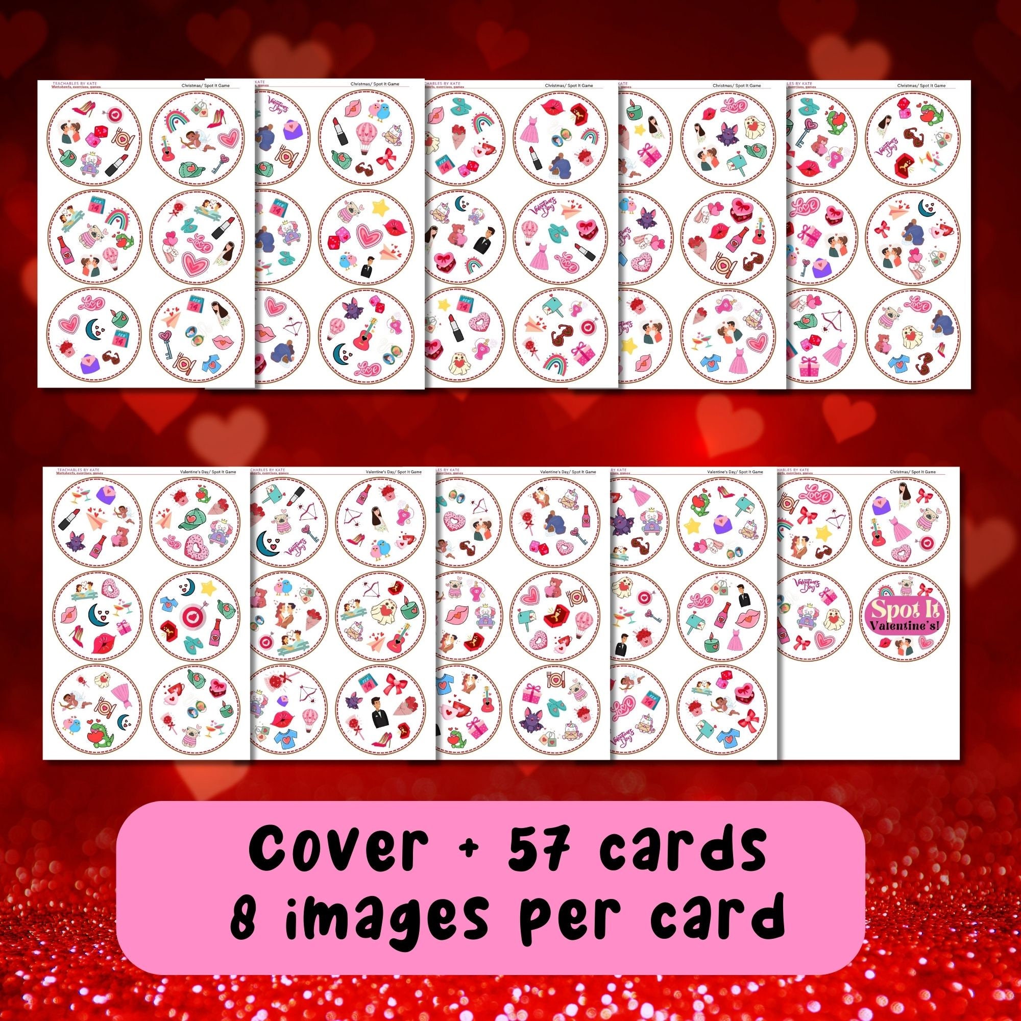 Valentine's Day Spot It Game: Printable Matching Cards Game for Kids ...