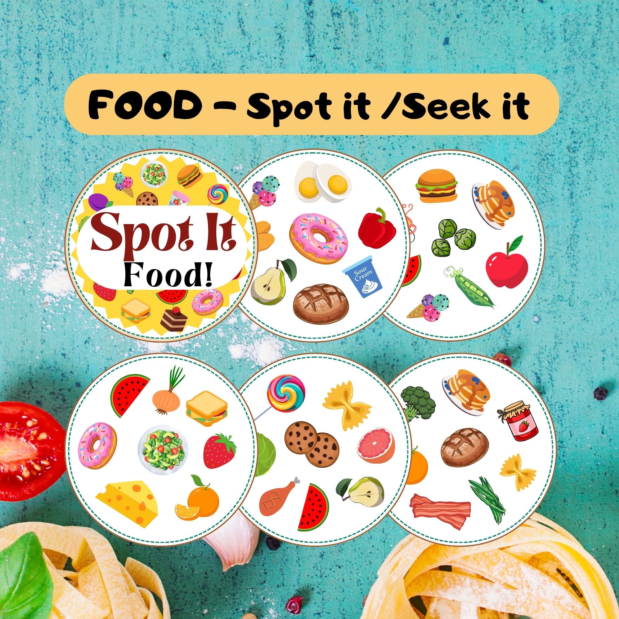 Food Spot It Seek It Card Game Vocabulary Matching Game Family ...