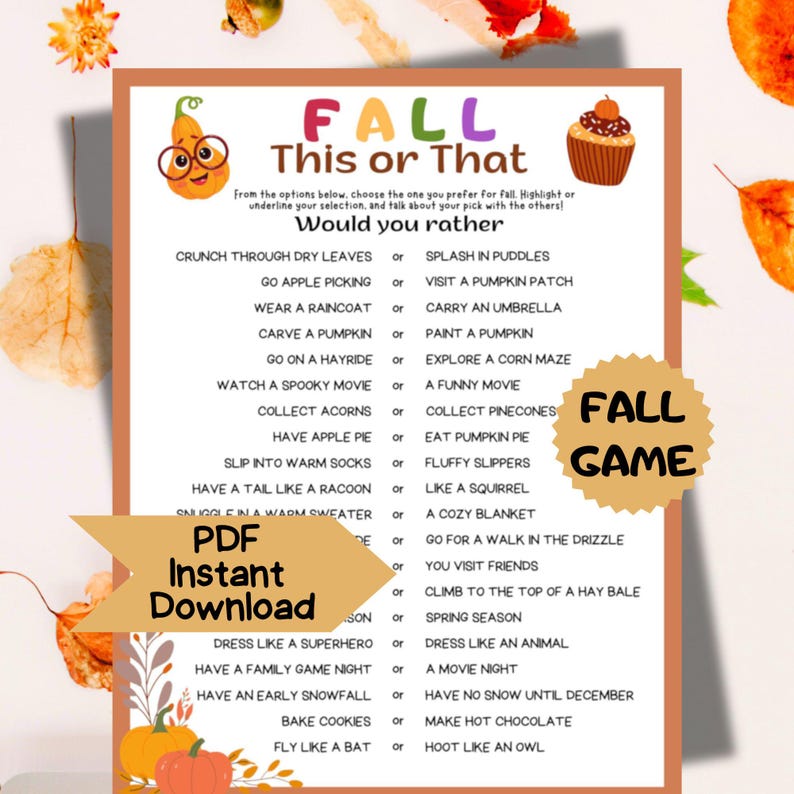 Fall Autumn This or That Game: Printable Activity (PDF Download) - Etsy