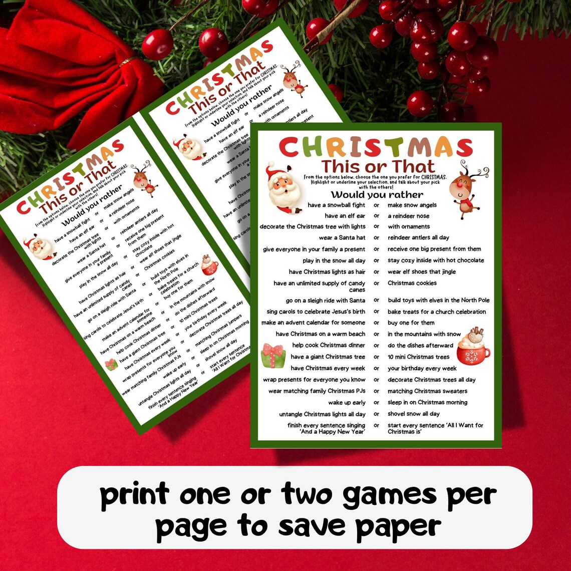 Christmas Winter Themed This or That Would You Rather Game Printable ...