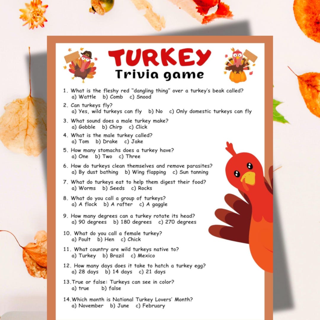 Thanksgiving Turkey Trivia Game: Fun Printable Quiz (instant Download ...