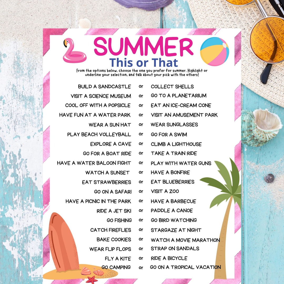 Summer This or That Printable Game Party Icebreaker Questions Would You ...