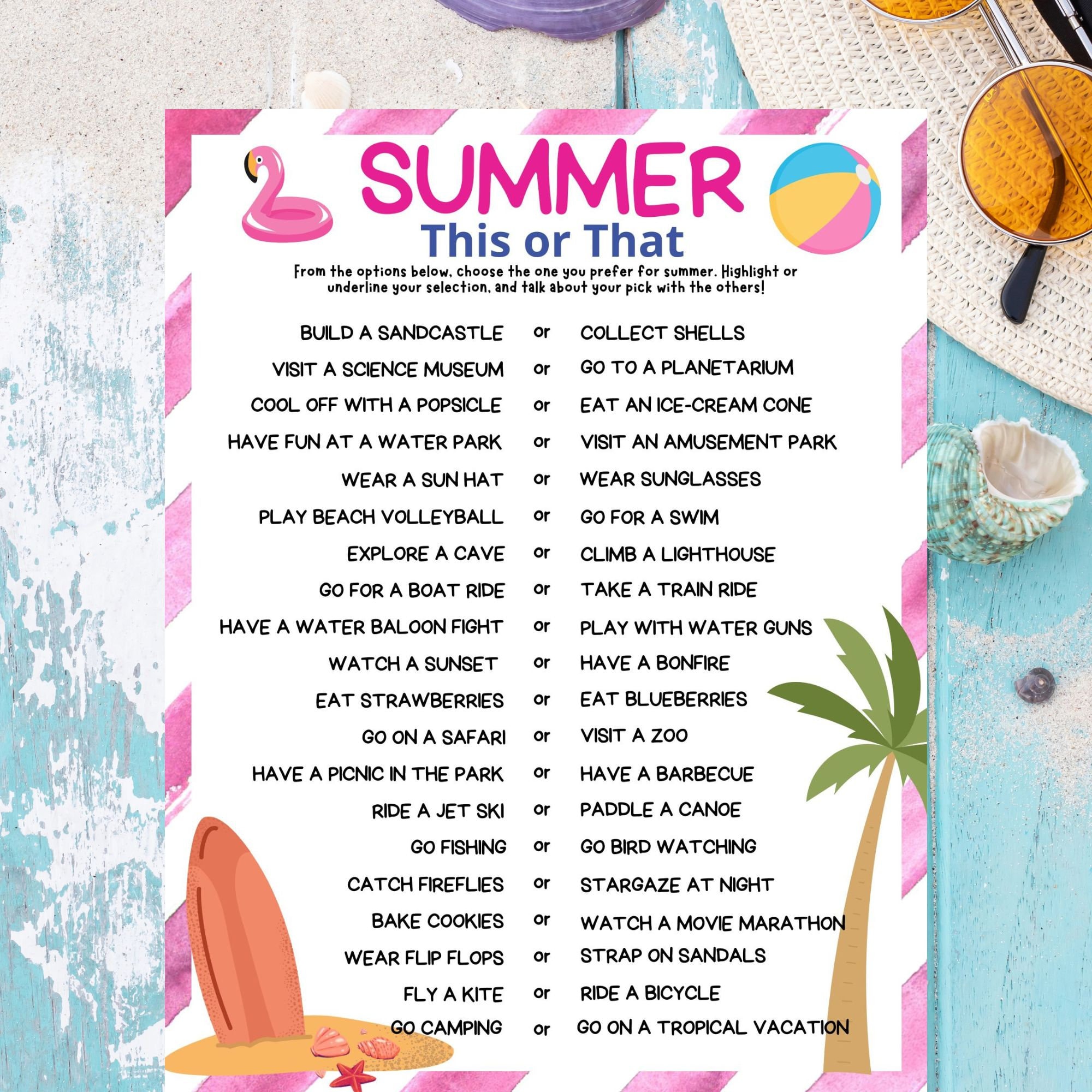 Summer This or That Printable Game Party Icebreaker Questions Would You ...