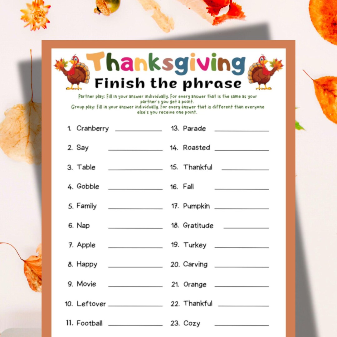 Thanksgiving Party Game Printable Finish the Phrase Friendsgiving Game ...