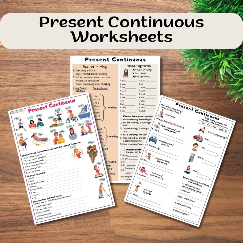 Present Continuous Tense Games and Worksheets: ESL Grammar (instant ...