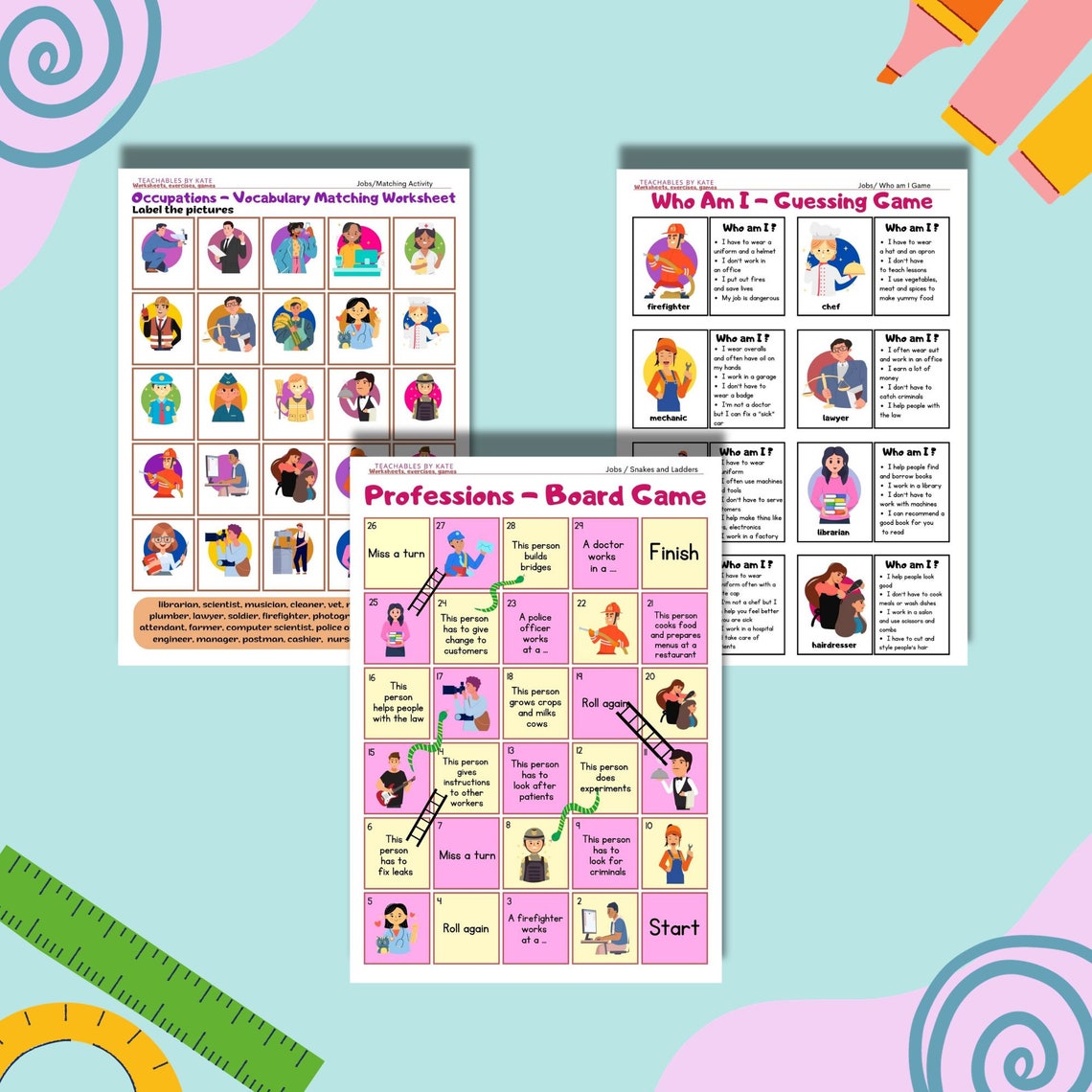 Professions Vocabulary Bundle Worksheets Jobs Flashcards Occupations in ...