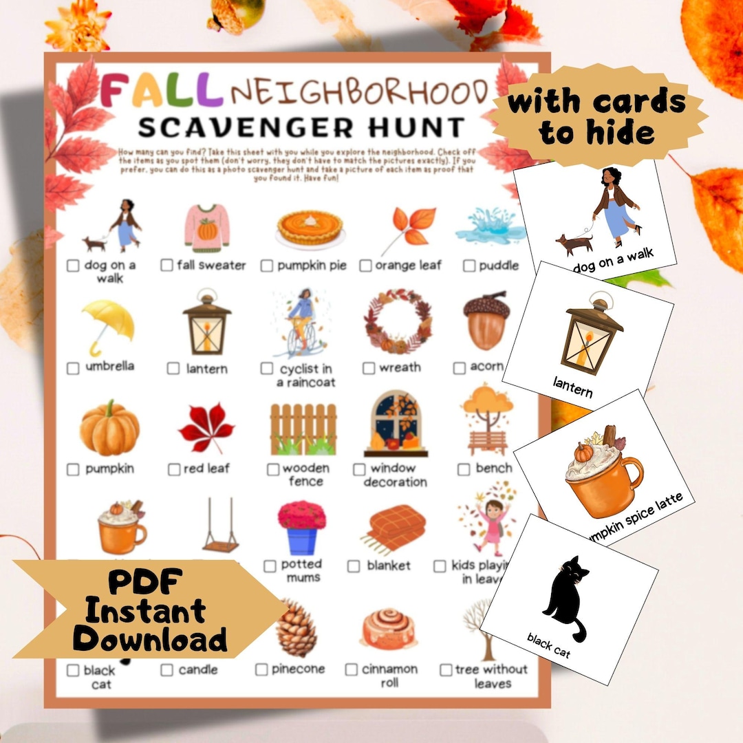 Fall Autumn Themed Scavenger Hunt Neighborhood Treasure Hunt Game for ...
