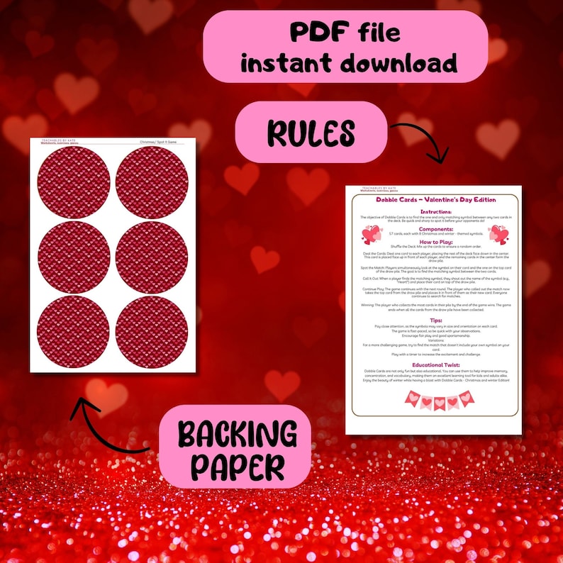 Valentine's Day Spot It Game: Printable Matching Cards Game for Kids ...