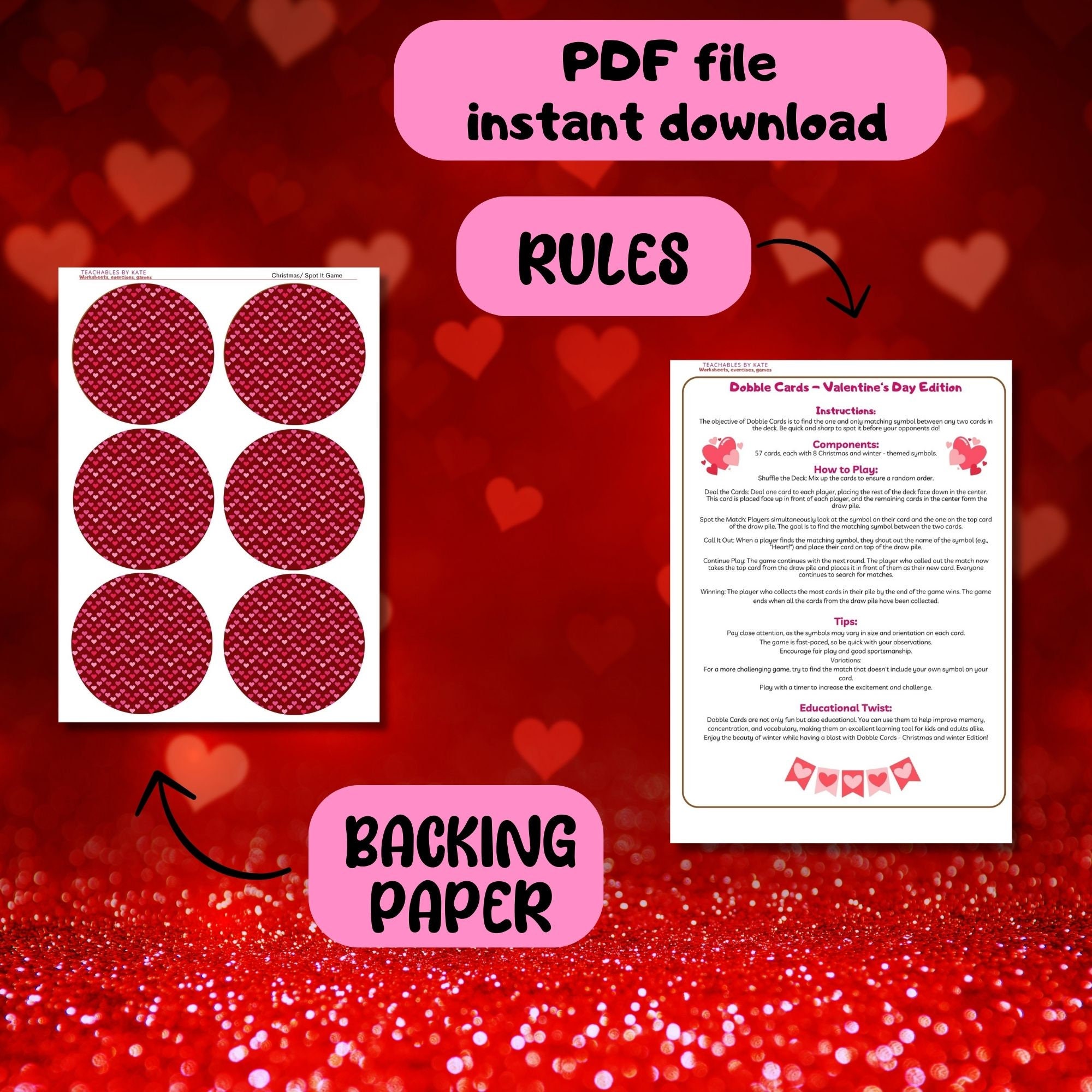 Valentine's Day Spot It Game: Printable Matching Cards Game for Kids ...