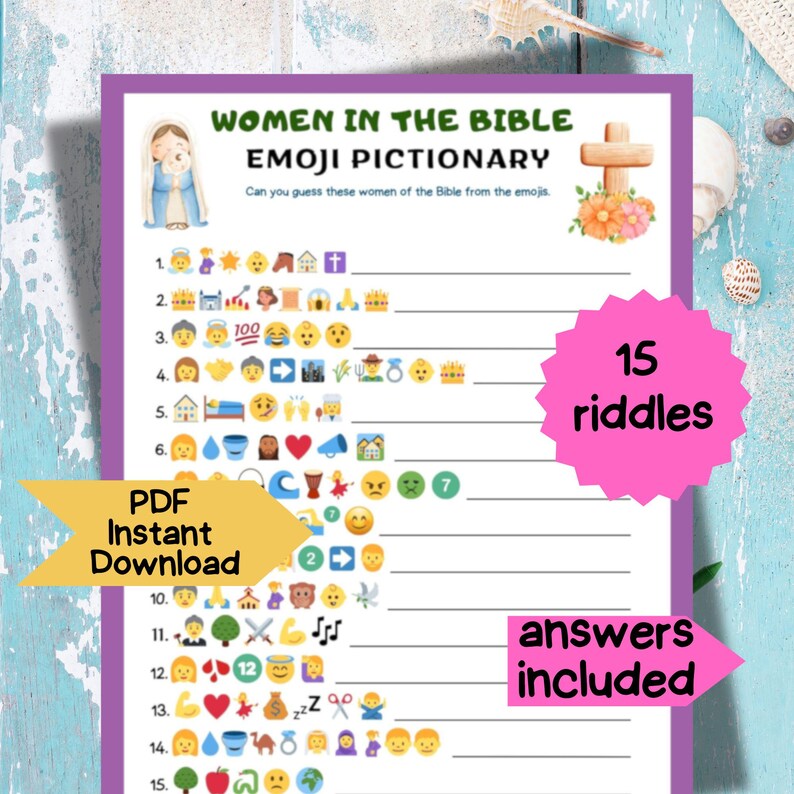 Emoji Bible Pictionary Game: Women of the Bible Trivia (printable ...