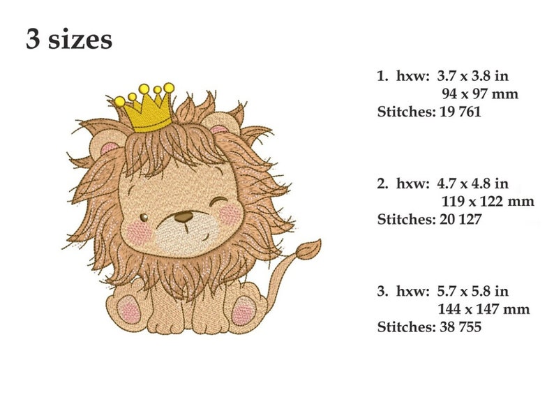 Cute Baby Lion Embroidery Design, 3 Sizes, Instant Download - Etsy