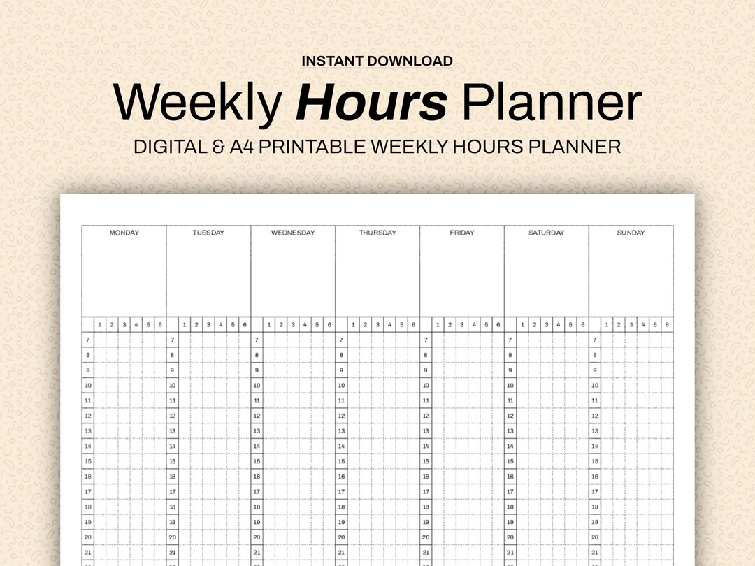 Weekly Hours Planner | 7-24H Digital or Printable - Etsy