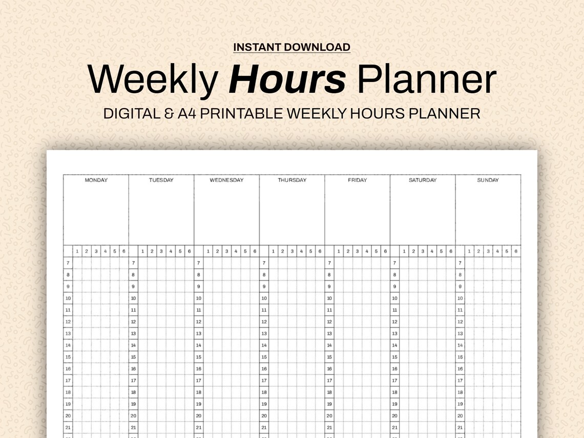 Weekly Hours Planner | 7-24H Digital or Printable - Etsy