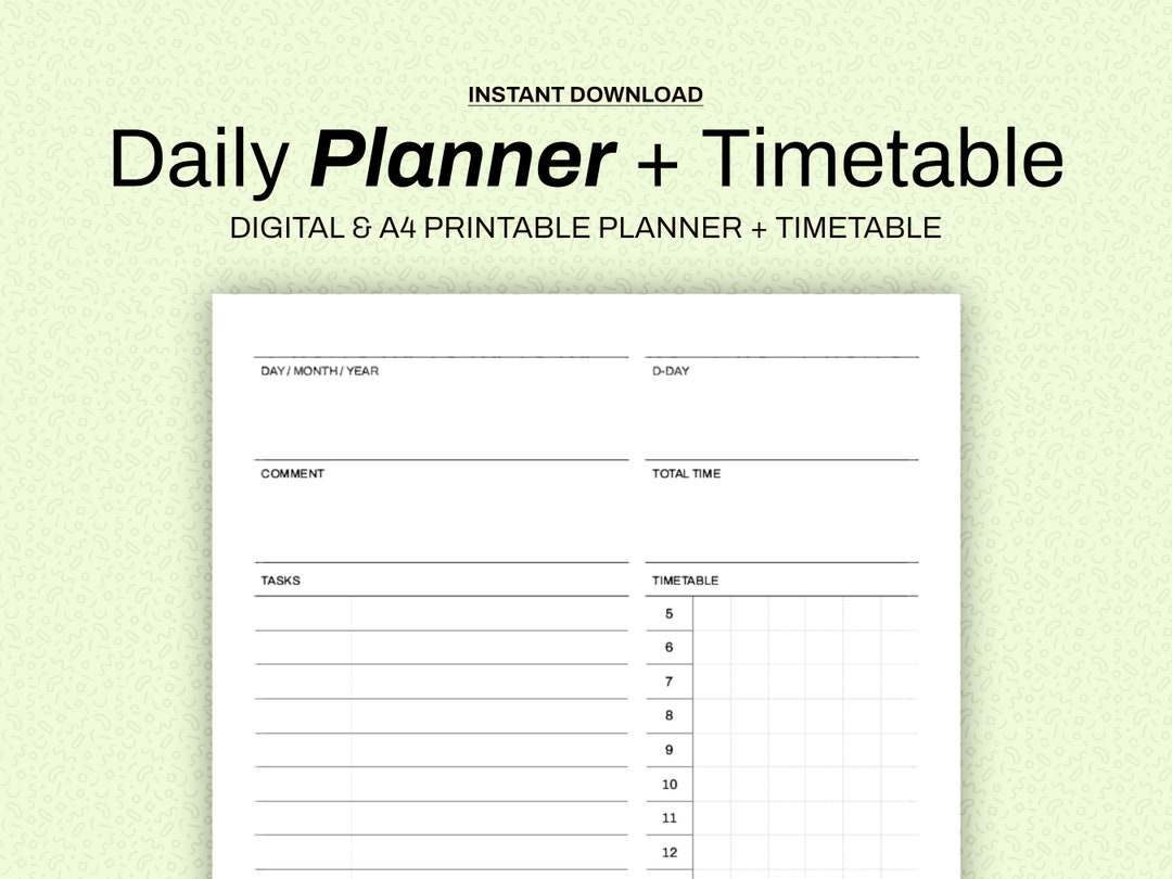 Daily Planner + Timetable | Digital or Printable - Etsy