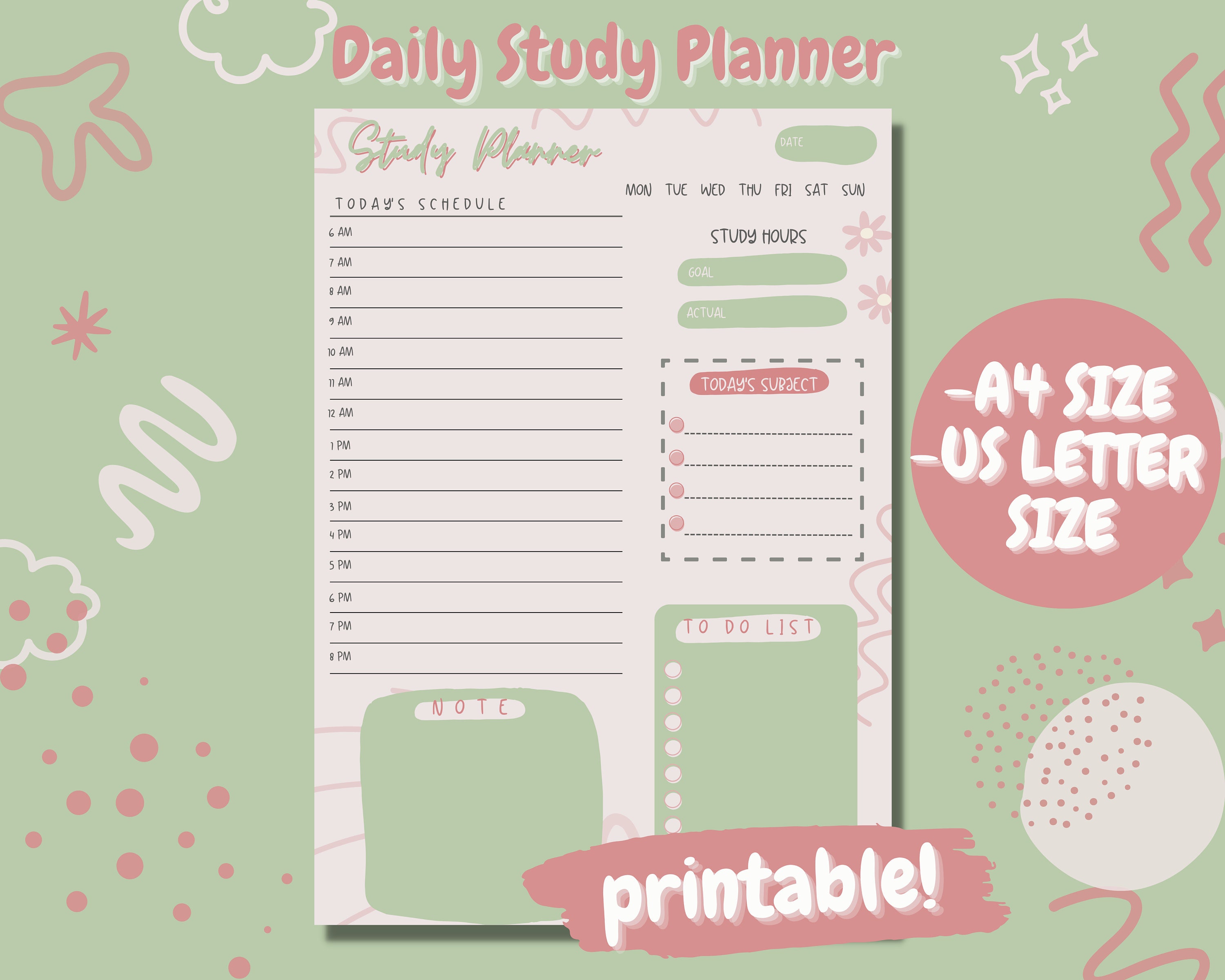 Study Planner Printable Homework Planner Daily Routine - Etsy