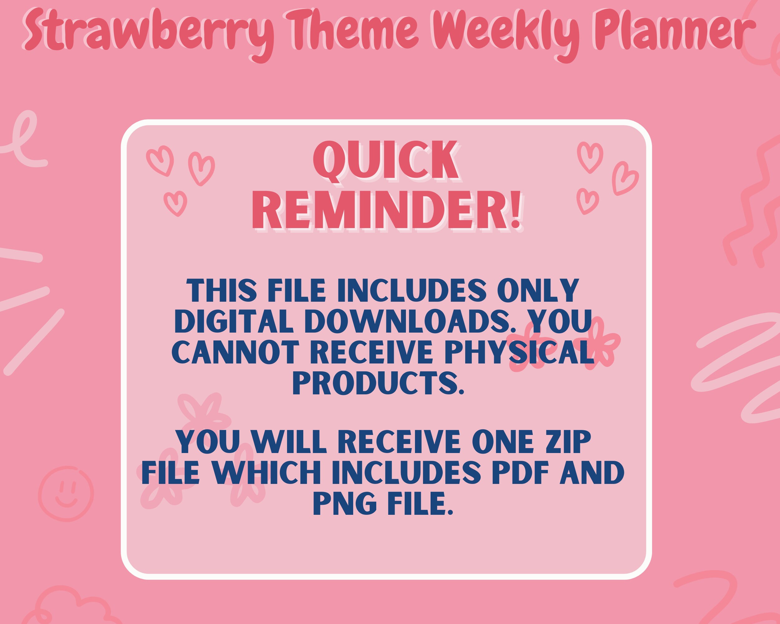 Strawberry Weekly Planner, Digital Productivity Week Calendar ...
