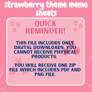 Strawberry Pink Daily Notepad, Cute Printable Memo Pad, Kawaii Lined ...