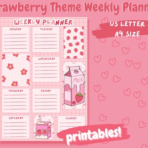 Strawberry Weekly Planner, Digital Productivity Week Calendar ...