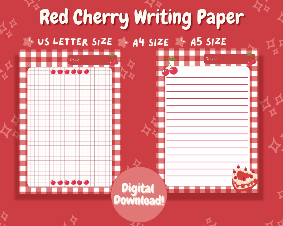 Red Cherry Printable A4 A5 US Letter Paper Set, Digital Download ...