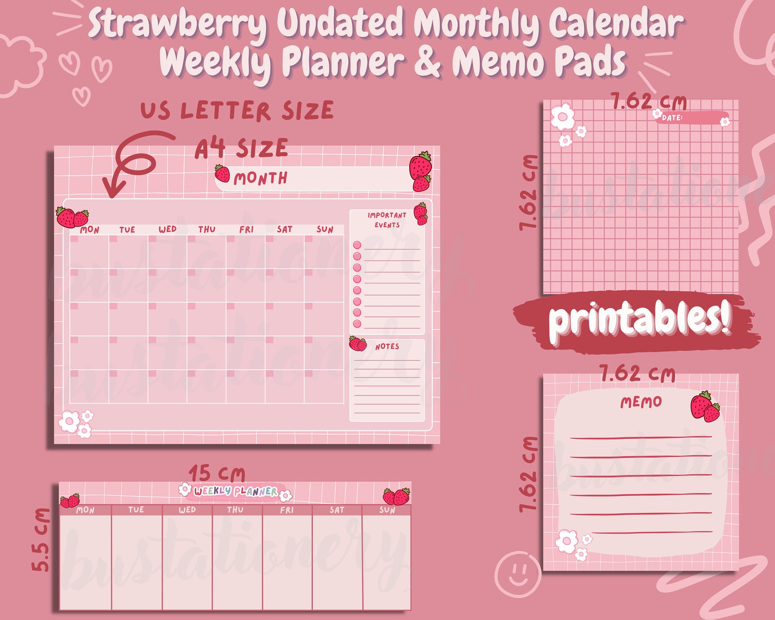 Strawberry Undated Monthly Calendar, Weekly Planner and Memo Pads ...