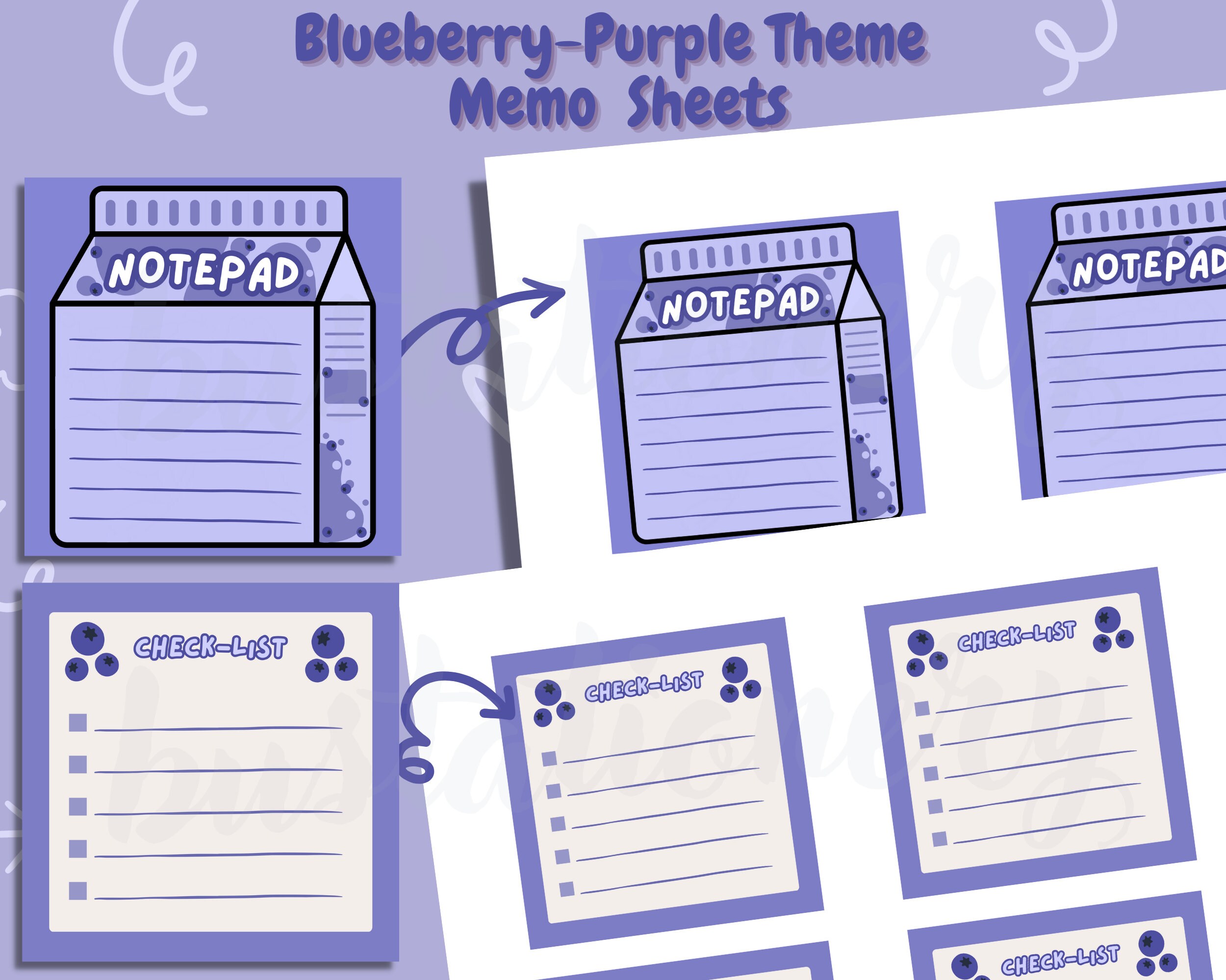Purple Daily Lined Notepad, Cute Digital Memo Pad, Kawaii Downloadable ...