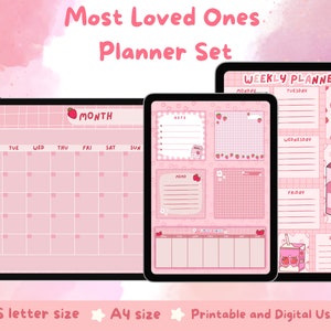 Most Loved Ones Undated Strawberry Monthly Weekly Planner Set, Cute ...