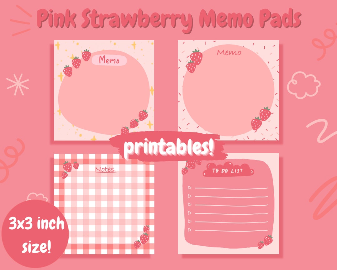Strawberry Pink Kawaii Memo Pad, Cute Printable Daily Memo Sheets, to ...