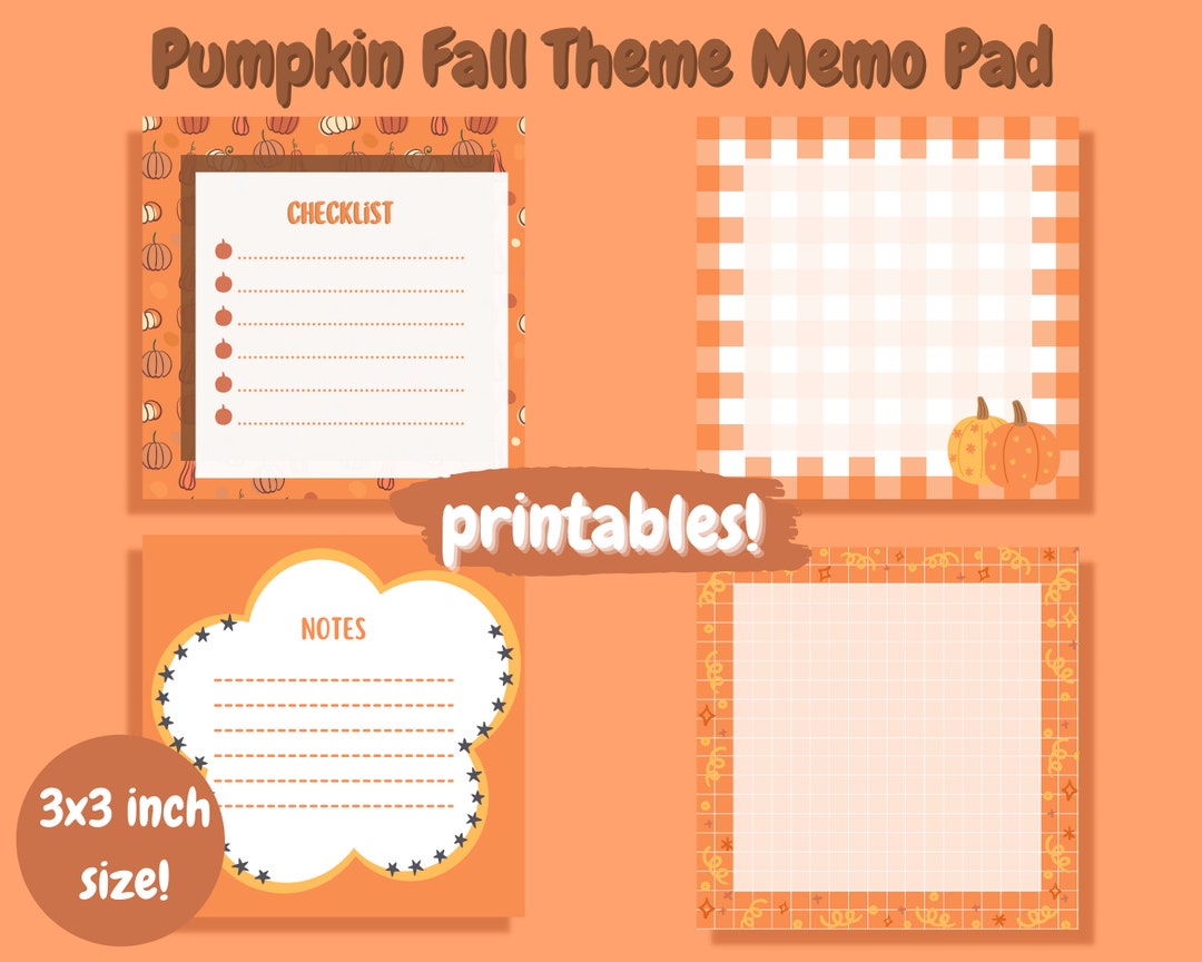 Cute Printable Fall Pumpkin Theme Memo Pad, Downloadable Daily Lined ...