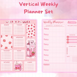 Pink Vertical Weekly Planner Set, Printable Aesthetic Weekly Overview ...