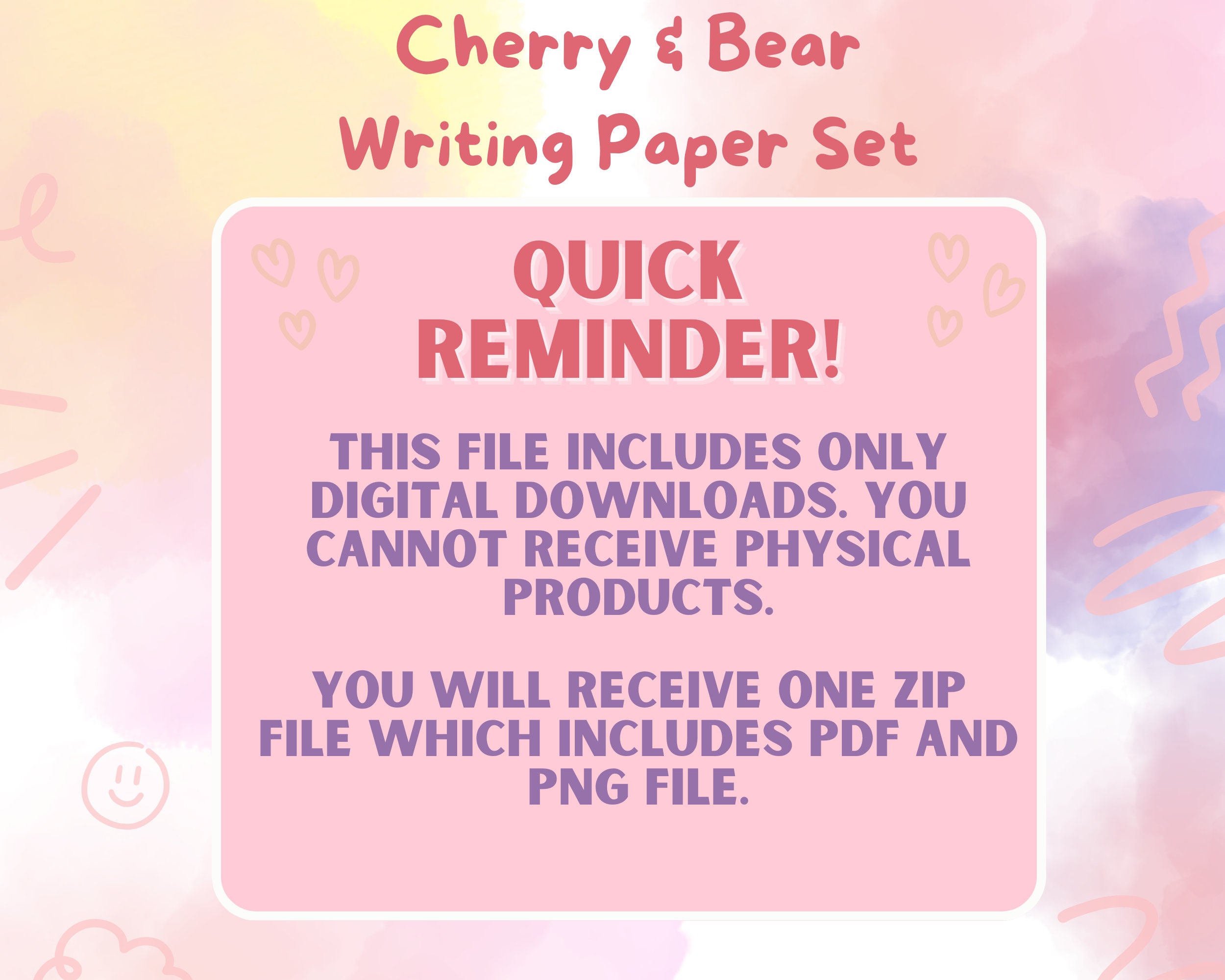 Digital Printable Cute Cherry & Bear Writing Paper Set, Aesthetic ...
