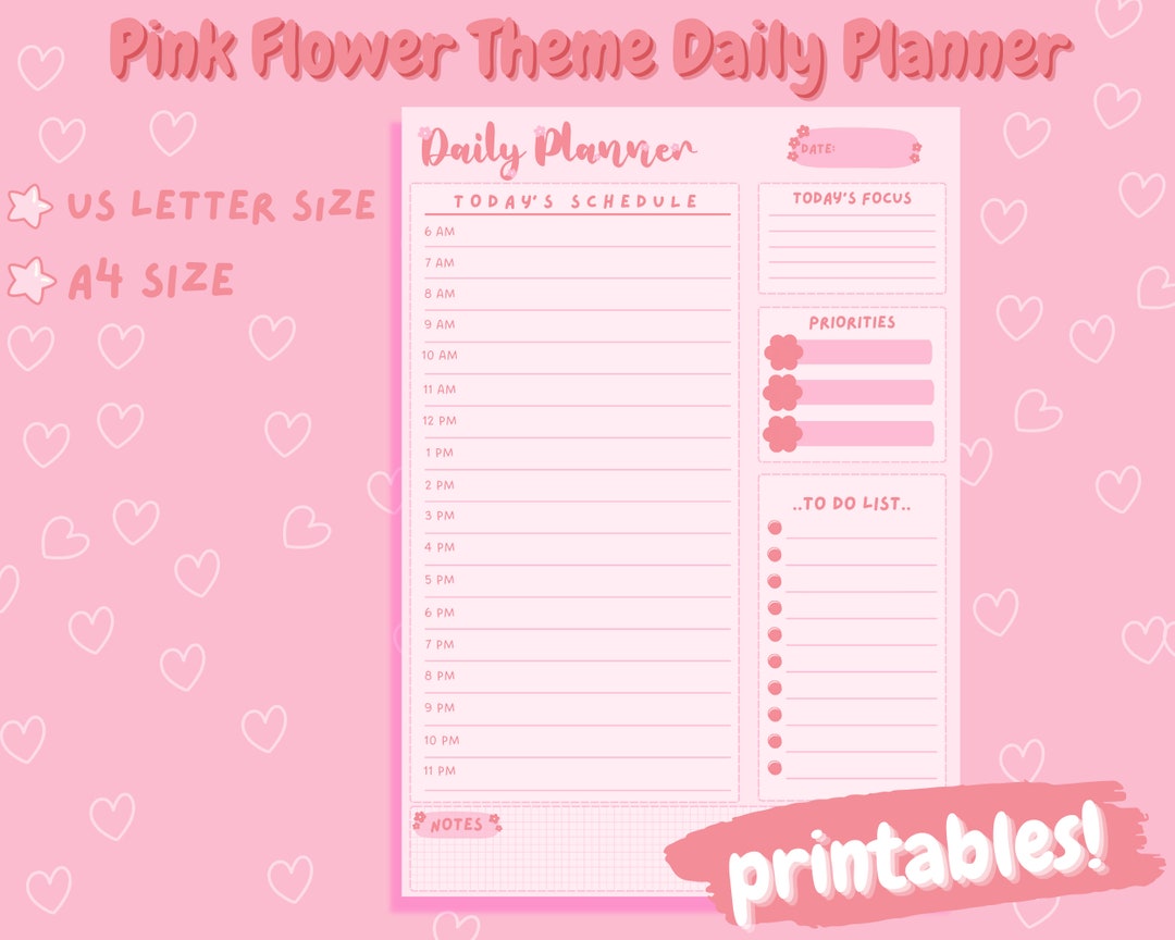 Pink Floral Daily Planner, Printable Hourly Schedule, to Do List ...