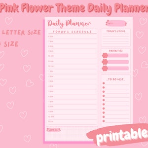 Pink Floral Daily Planner, Printable Hourly Schedule, to Do List ...
