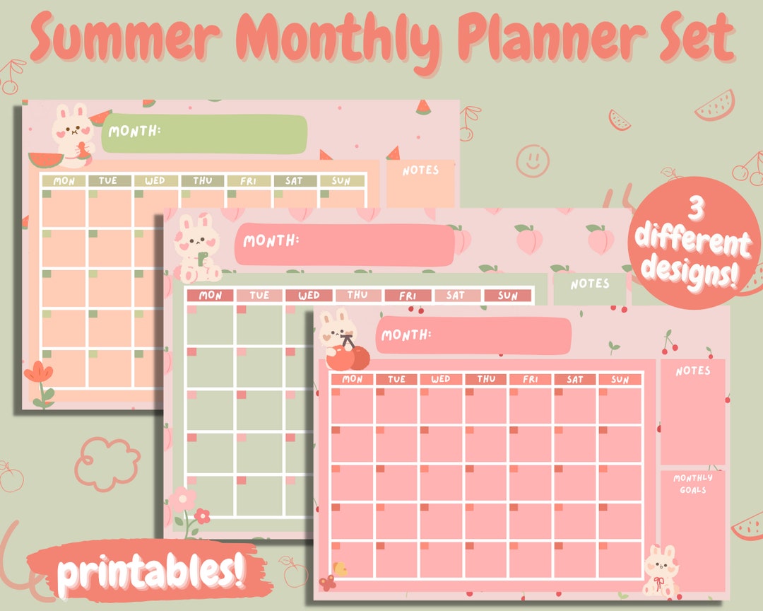 Summer Fruit Printable Monthly Planner, Undated Monthly Calendar, Month ...