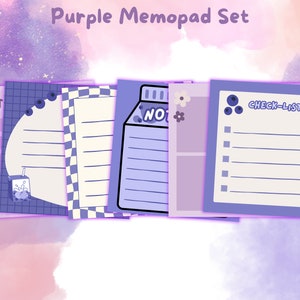 Purple Memopad Set, Daily Lined Graph Cute Notepad, Digital Download ...