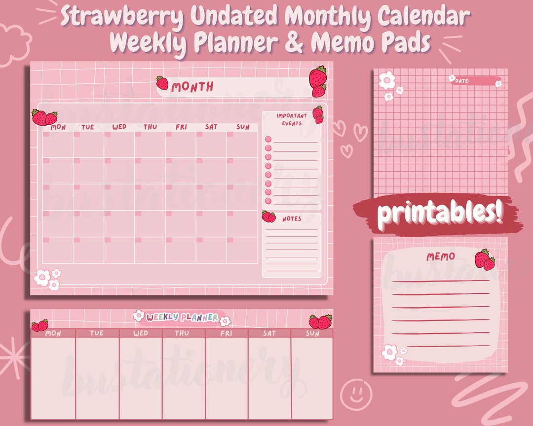 Strawberry Undated Monthly Calendar, Weekly Planner and Memo Pads ...